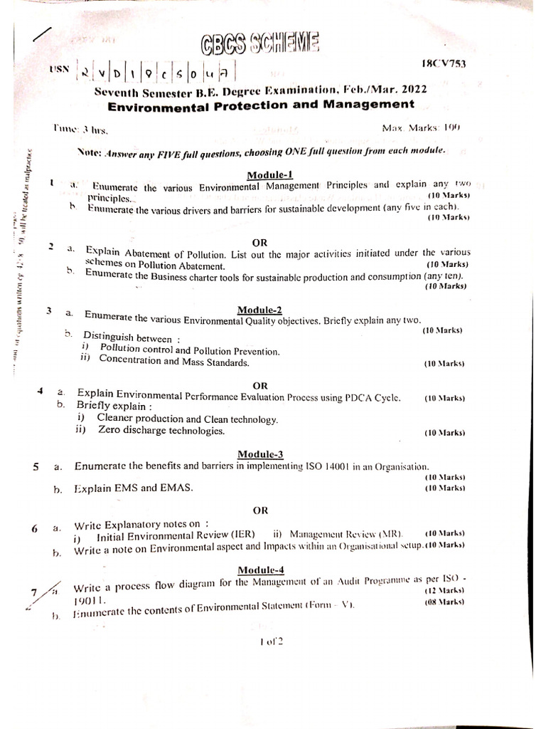Environmental Protection Management 18CV753 1 | PDF