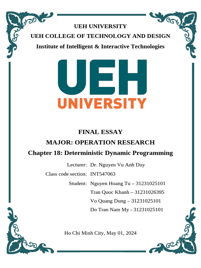 Deterministic Dynamic Programming Essay | PDF