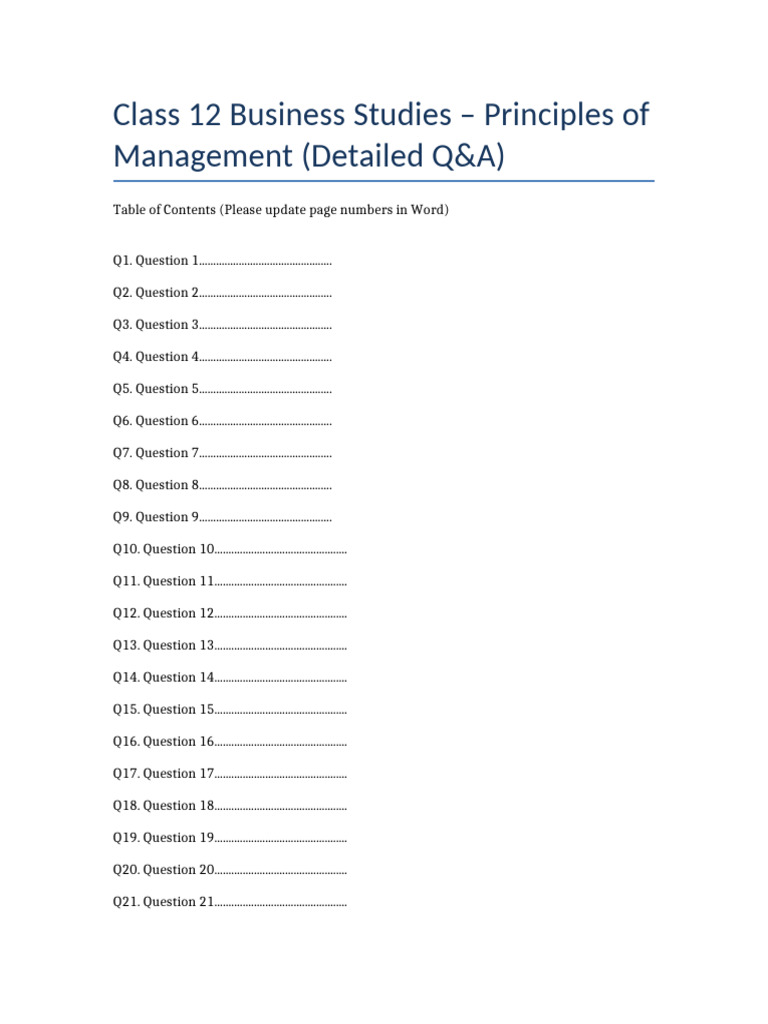 Class 12 Business Studies Principles of Management Full QA | PDF ...