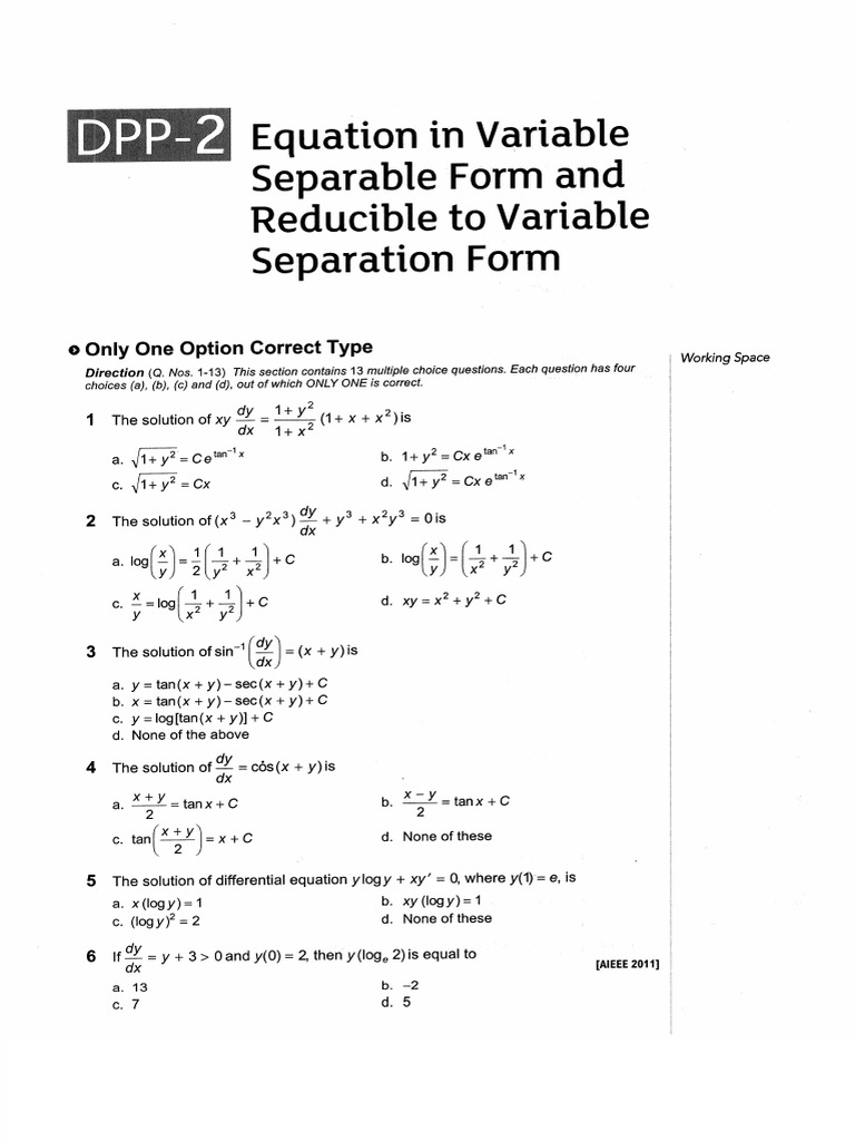 Equation In Variable Separable Form Pdf