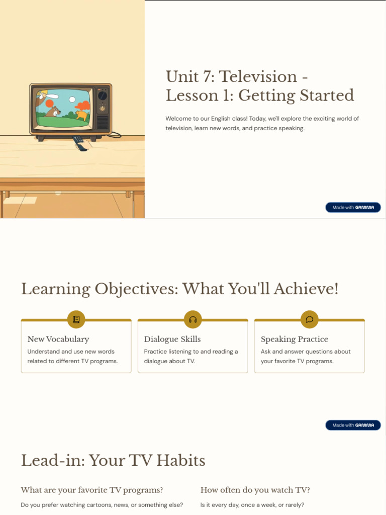 Unit 7 Television Lesson 1 Getting Started | PDF | Vocabulary | Human ...