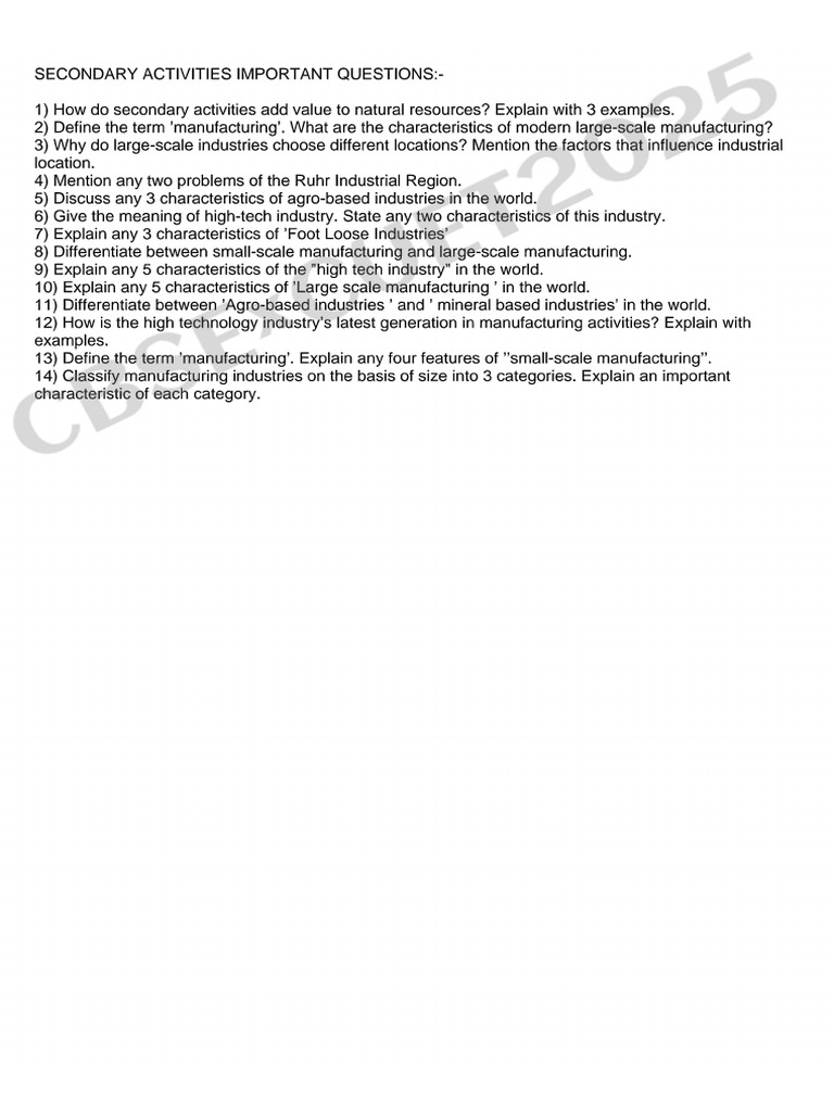 Secondary Activities Imp Questions | PDF
