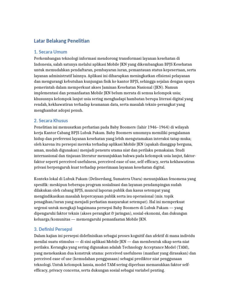 Latar Belakang Penelitian BabyBoomers BPJS LubukPakam[1] | PDF