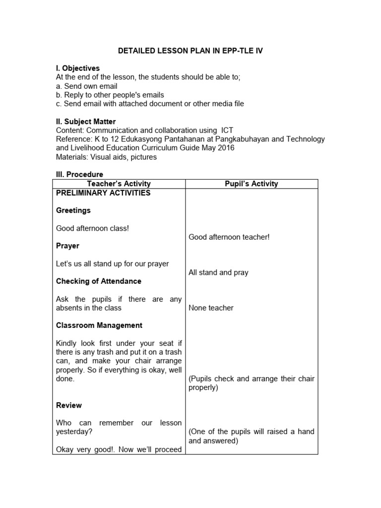 Detailed Lesson Plan in Epp IV | PDF | Human Communication | Learning