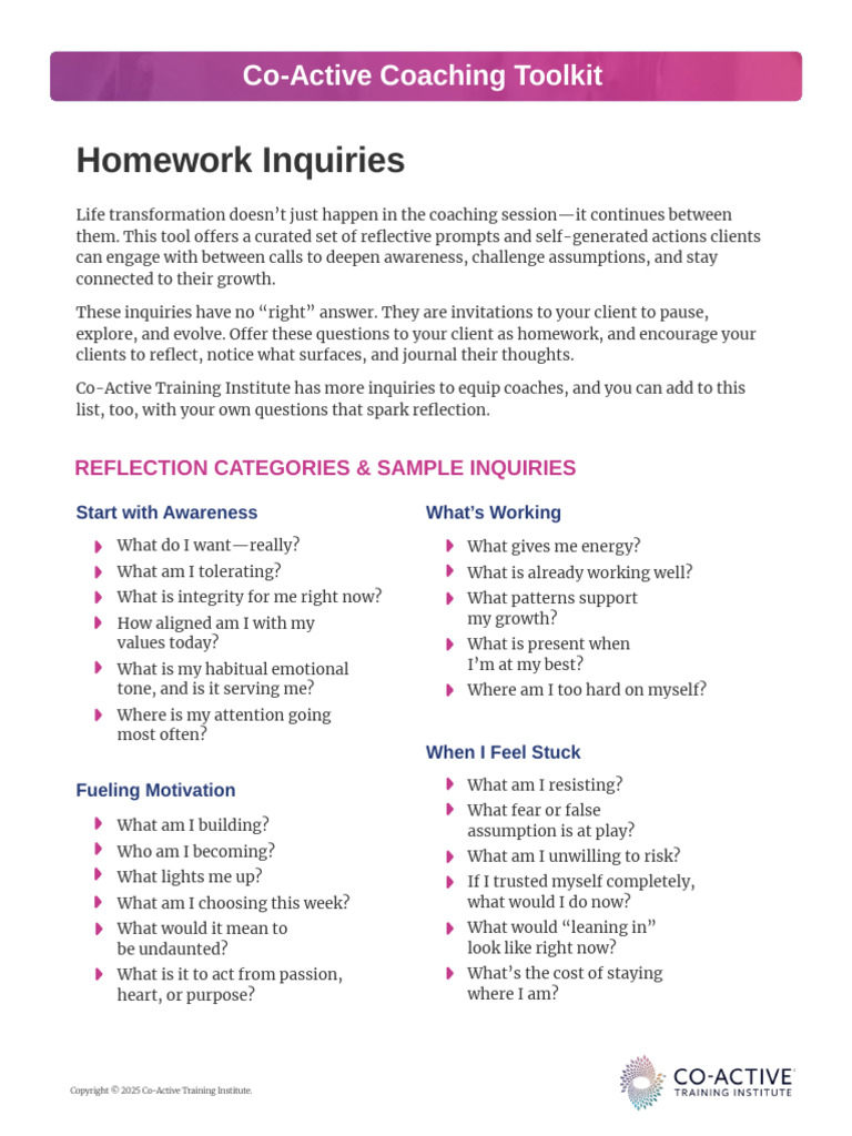 Co-Active Coaching Reflection Toolkit | PDF | Social Psychology ...