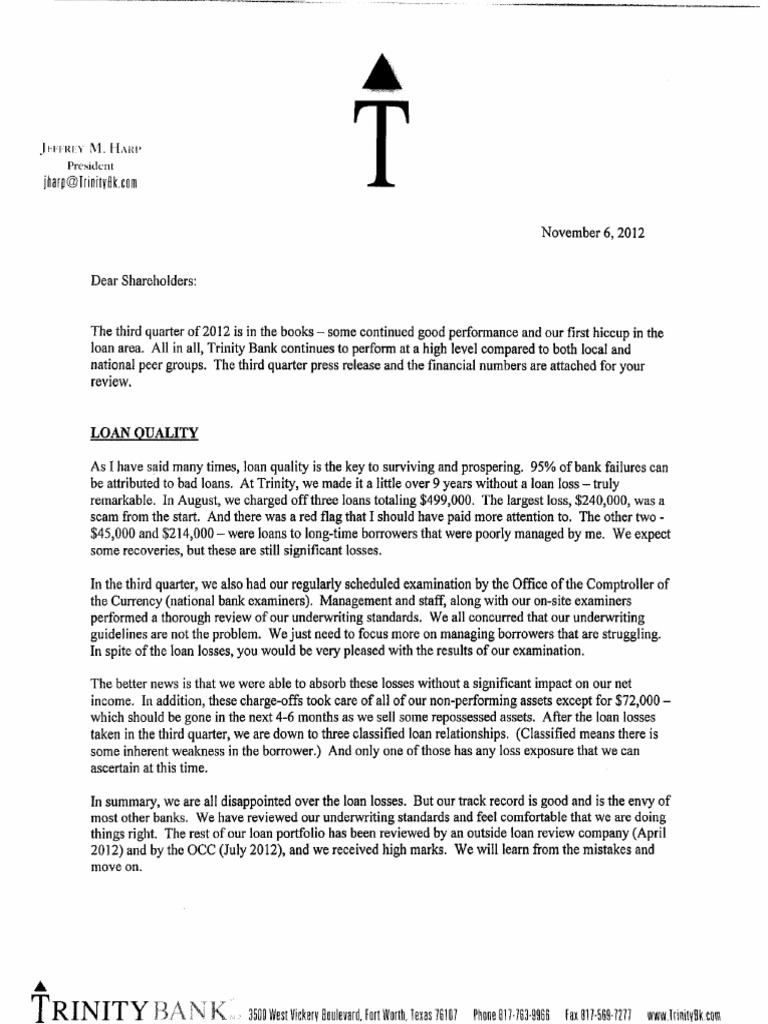 Third Quarter 2012 Shareholder Letter With Press Release | PDF ...