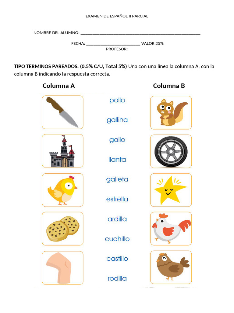 Examen Parcial de Español II | PDF