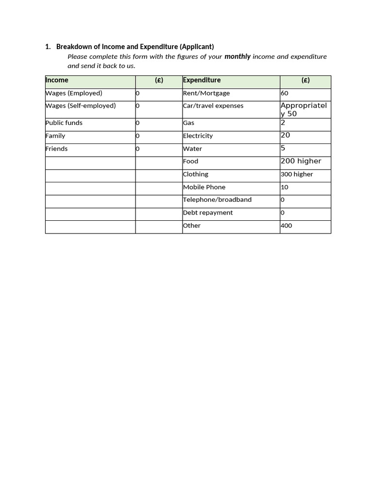 Breakdown of Income and Expenditure | PDF