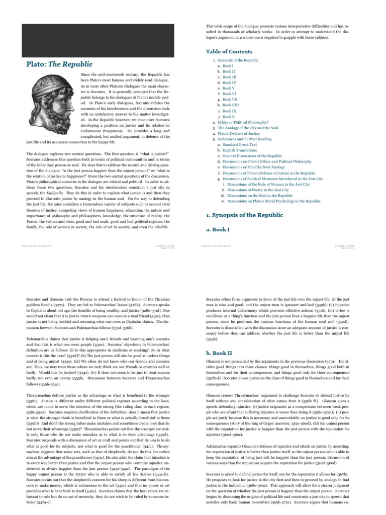 Plato - The Republic - Internet Encyclopedia of Philosophy | PDF ...