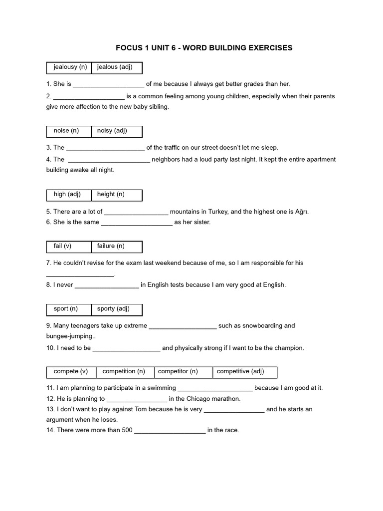 Word Building Exercises for Vocabulary | PDF | Employment