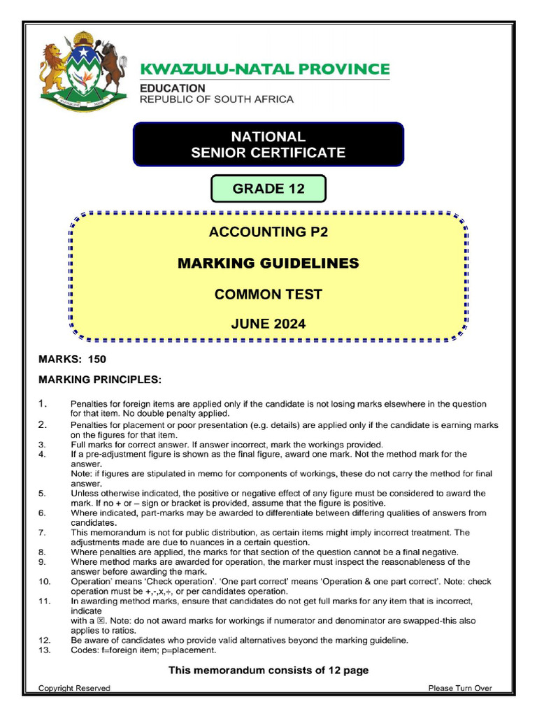 Accounting p2 June 2024 Grade 12 MG (Final) | PDF