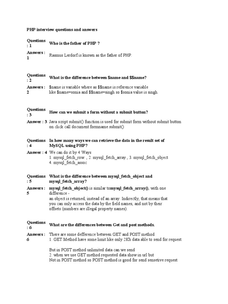 PHP Interview Questions and Answers | PDF | Class (Computer Programming) | Php