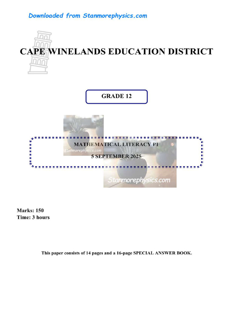 WC Maths Literacy Grade 12 September 2025 P1 and Memo | PDF