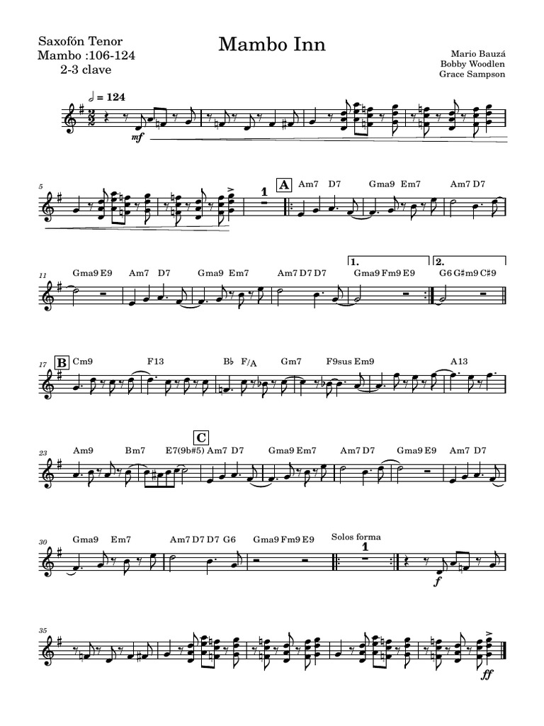 Mambo Inn Jazz Campus-Saxofón - Tenor | PDF | Subgéneros musicales | Jazz
