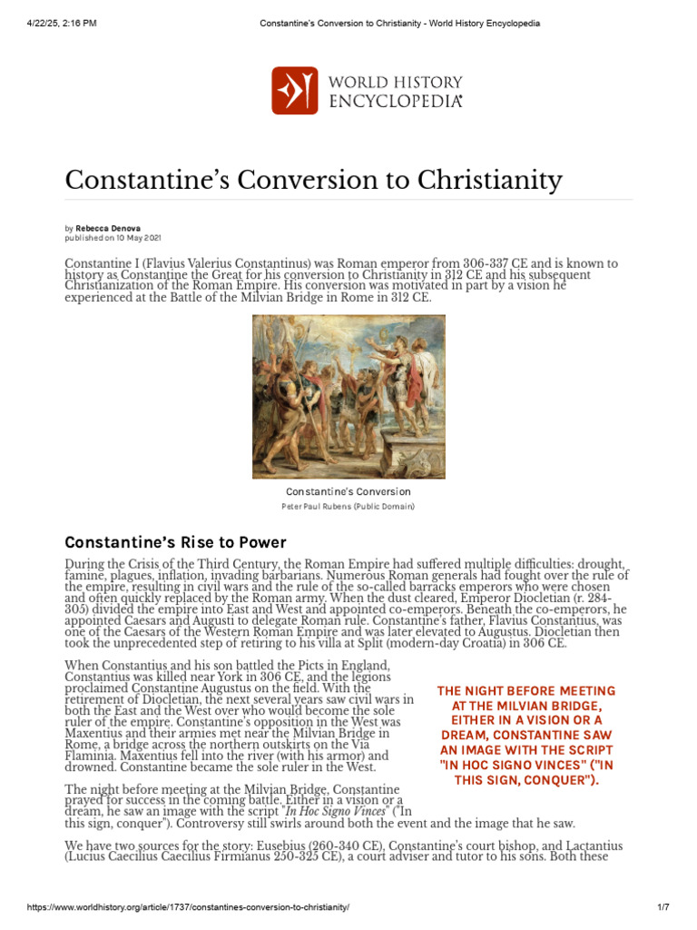 Constantine's Conversion To Christianity - World History Encyclopedia ...