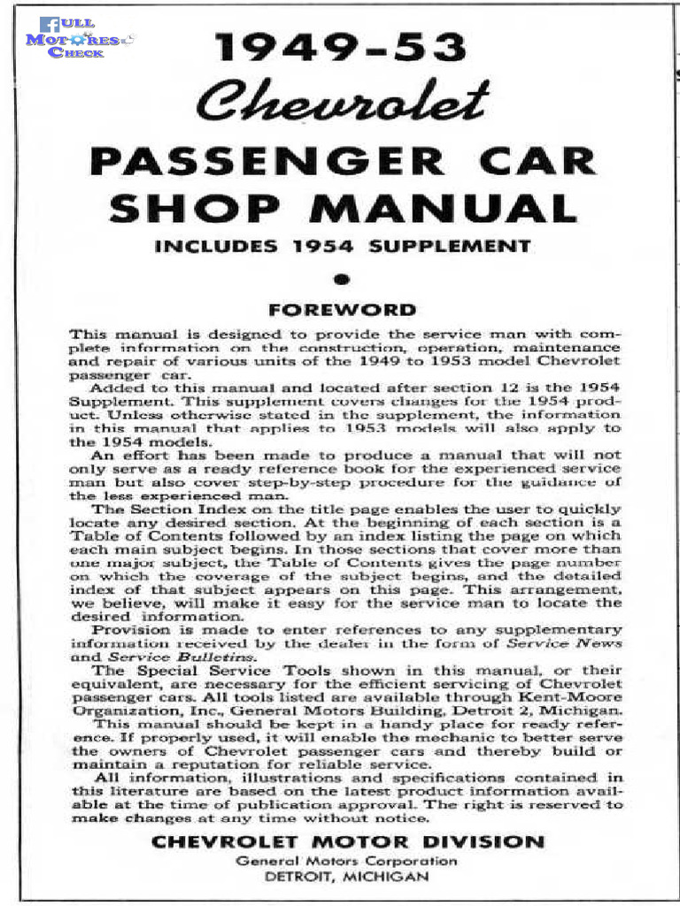 Manual Taller Chevrolet Chevy 1949-1954 - Ingles - FULL MOTORES CHECK | PDF