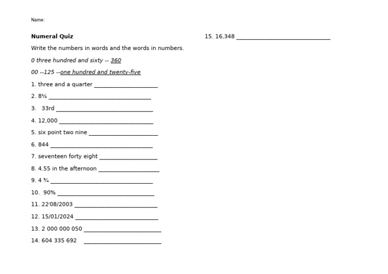 Numbers - Quiz | PDF