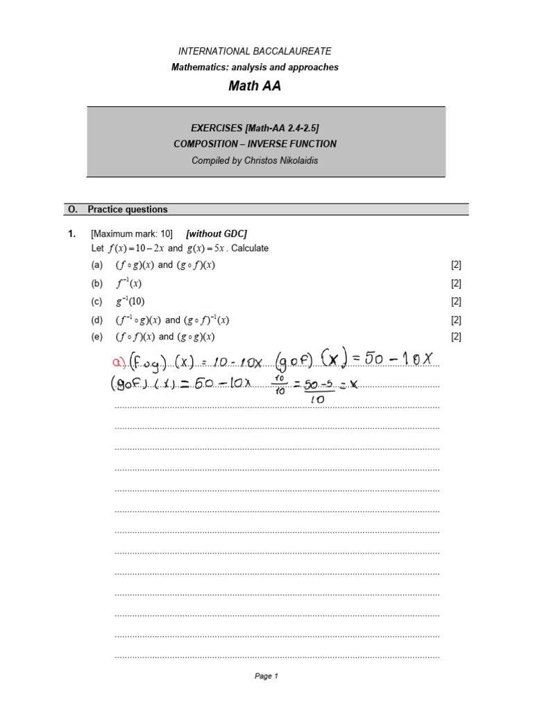 [Math-AA 2.4-2.5] COMPOSITION - INVERSE FUNCTION | PDF | Function ...