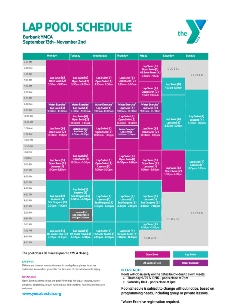Burbank YMCA Pool Schedule September 2023 | PDF | Swimming (Sport)