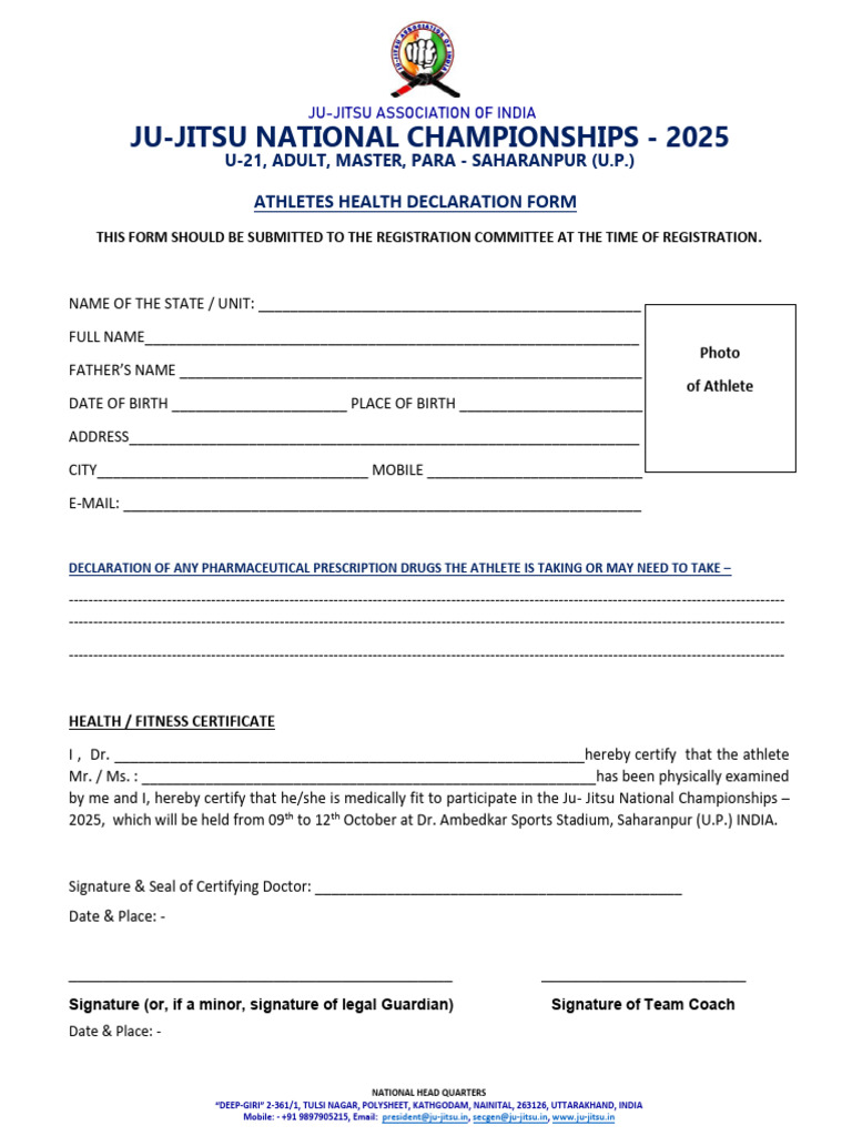 Athlete Health Declaration Form - Saharanpur-1 | PDF | Health Care ...