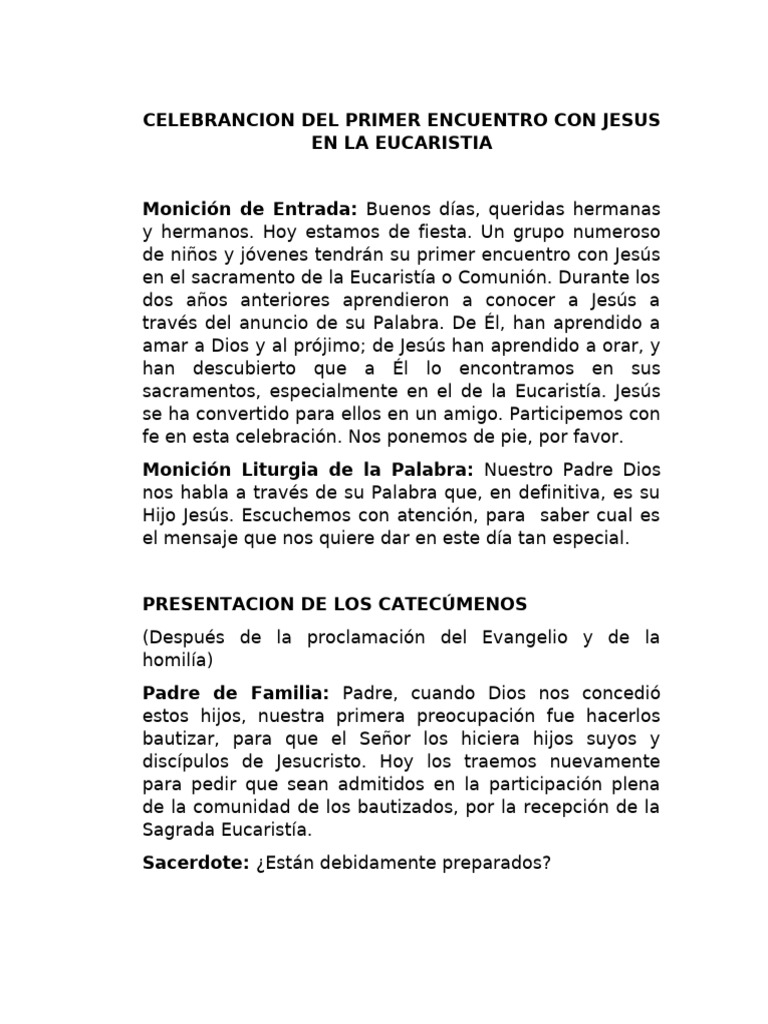 Primer Encuentro con Jesús en Eucaristía | PDF | eucaristía | Sacerdote