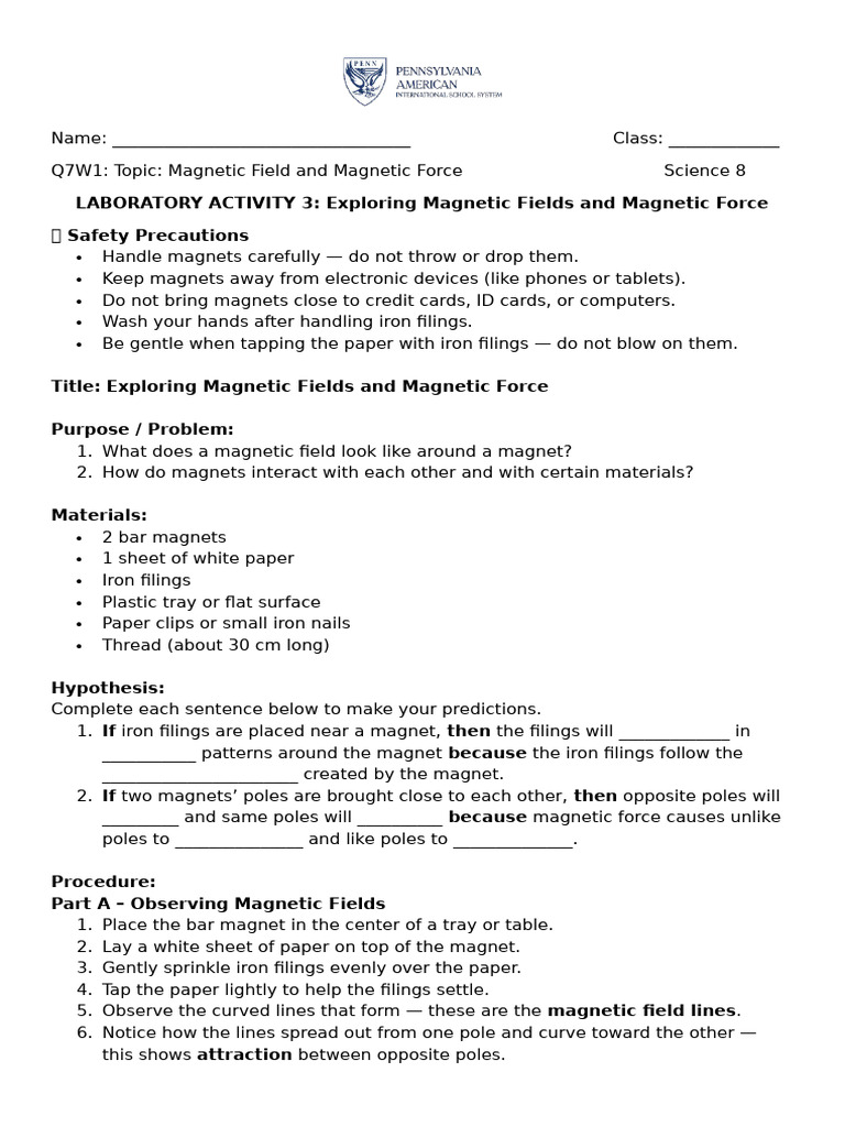 Q7W1 - Lab 3 - Magnetic Fields and Magnetic Force | PDF | Magnet ...