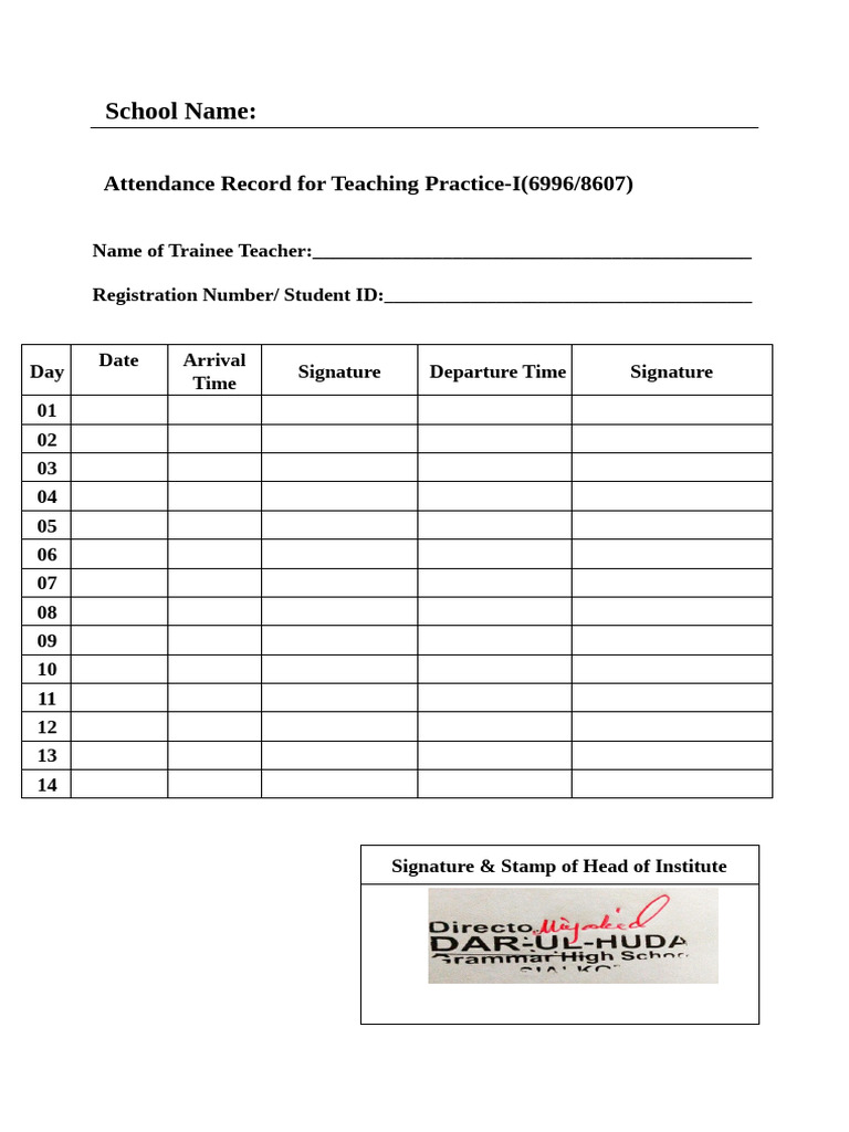Attendance Record (6996-8607) | PDF