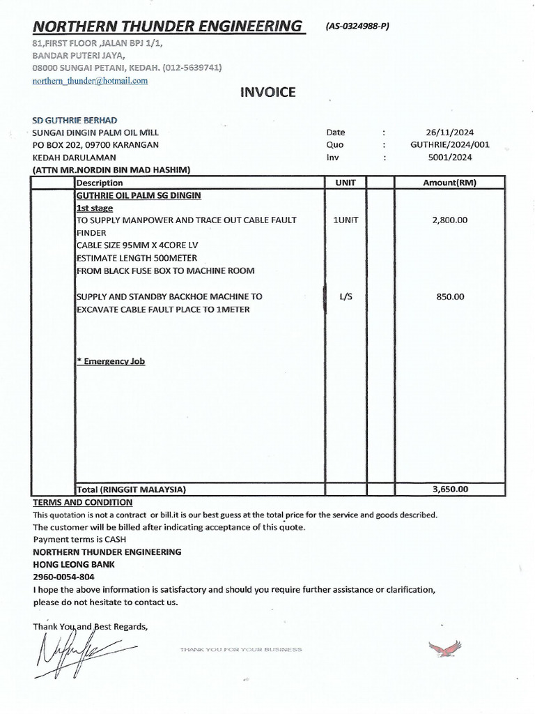 Cable Fault Finder Invoice | PDF
