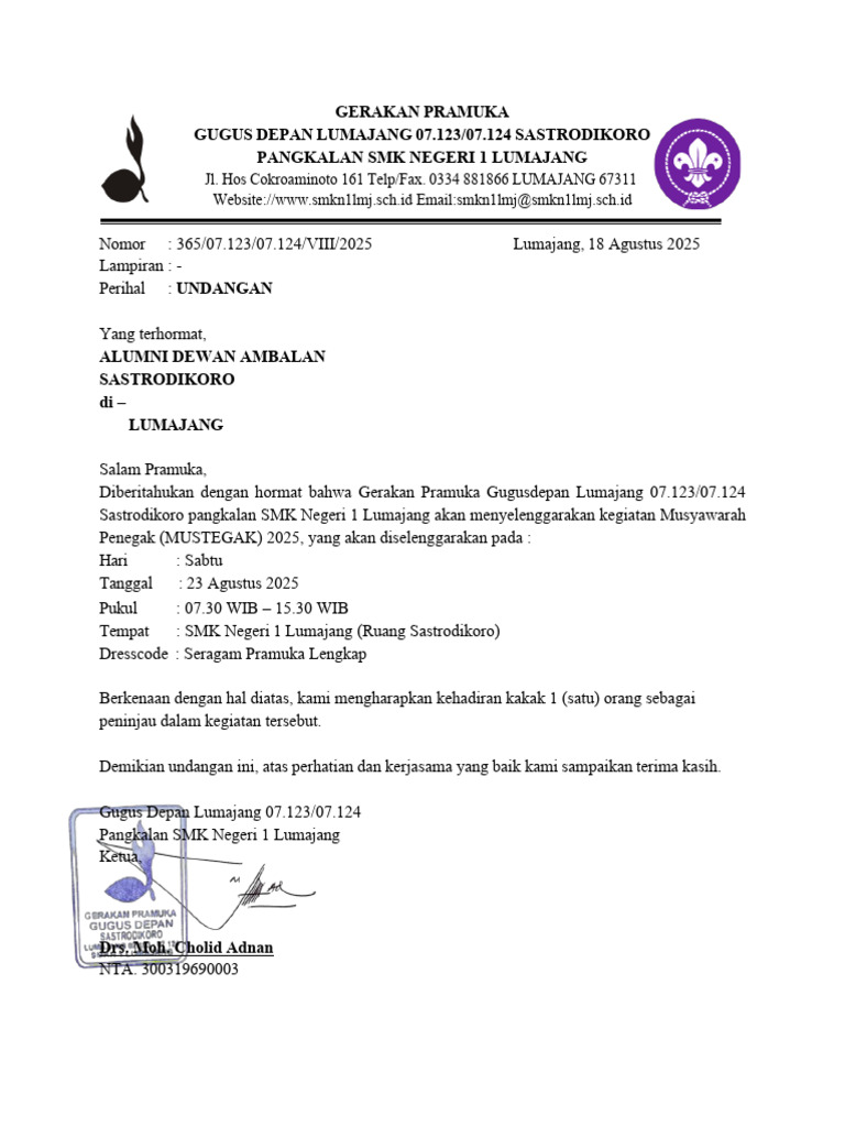Undangan MUSTEGAK 2025 Pramuka Lumajang | PDF