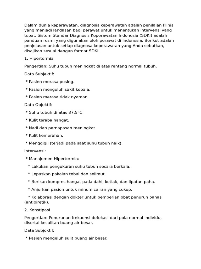Panduan Diagnosis Keperawatan SDKI | PDF