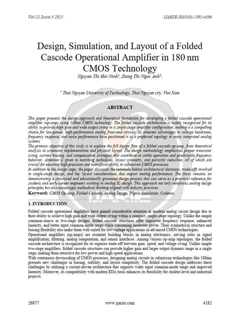 Folded Cascode Op-Amp Design in 180nm CMOS | PDF | Operational ...