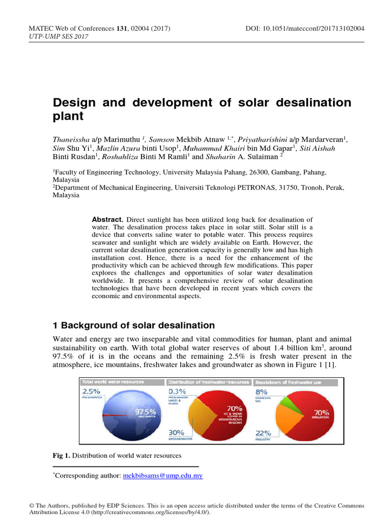 Solar Desalination Plant Design Insights | PDF | Solar Energy | Water