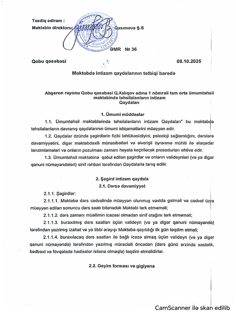 Məktəbde Intizam Qaydalarının Tətbiqi Barədə | PDF