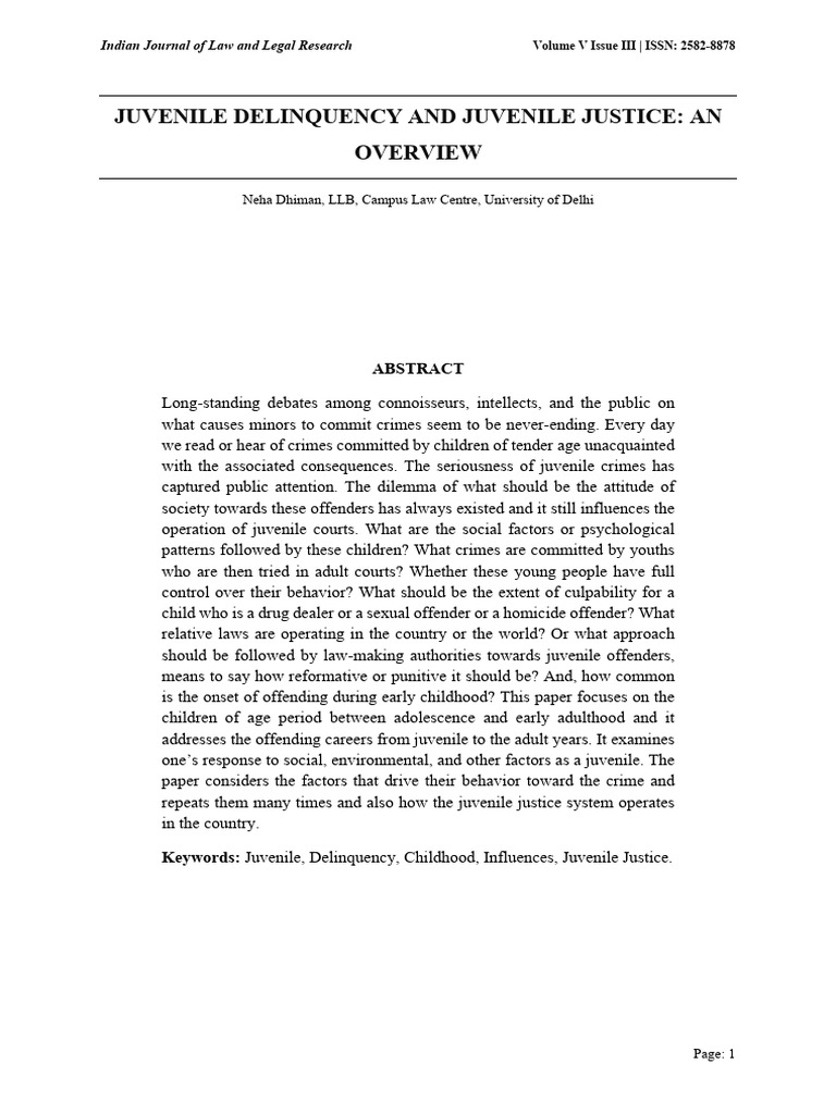 Overview of Juvenile Delinquency Issues | PDF | Juvenile Delinquency ...