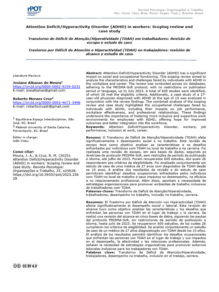 Attention Deficit/Hyperactivity Disorder (ADHD) in Workers: Scoping ...