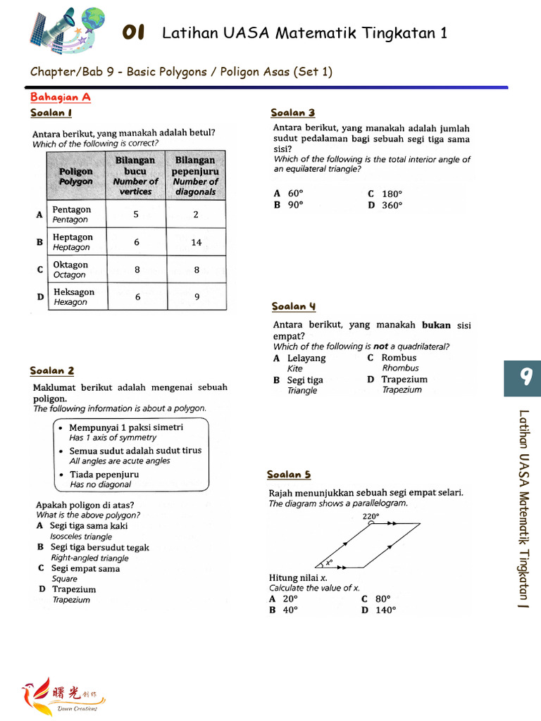 Latihan Matematik Tingkatan 1 Bab 9 | PDF