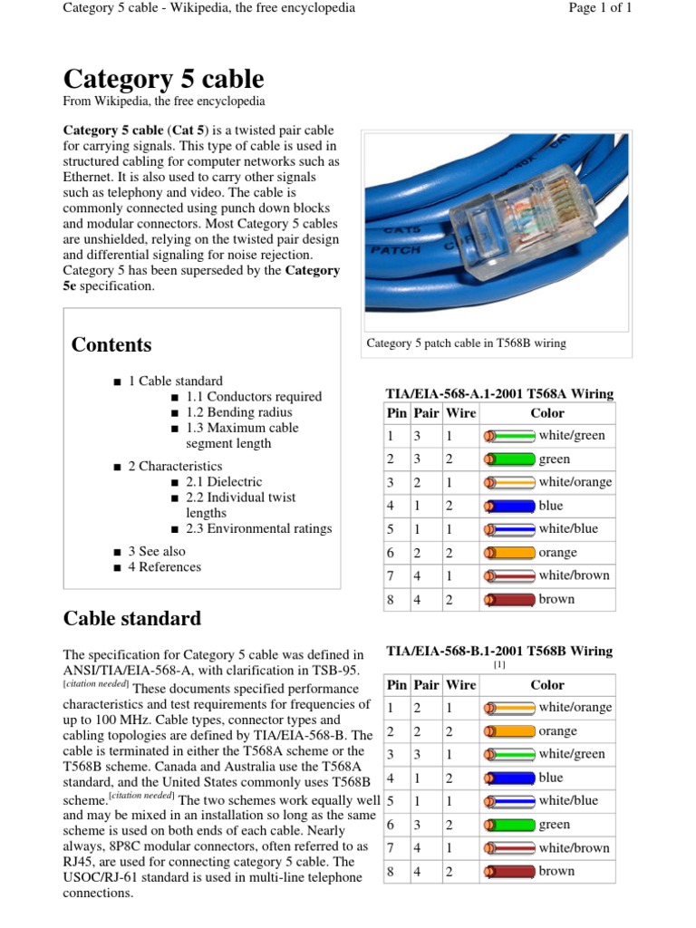 T568B Wiring for Category 5 Cables | PDF | Computers