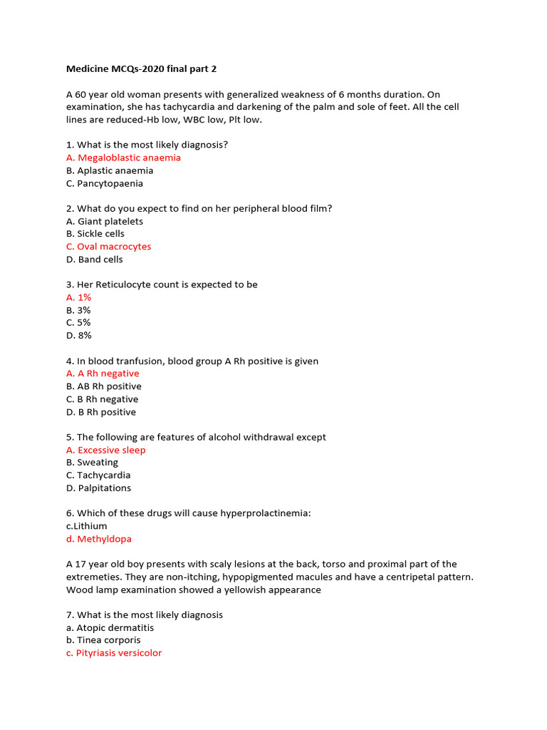 Medicine MCQs-2020 Finals Answered | PDF | Hypertension | Medical ...