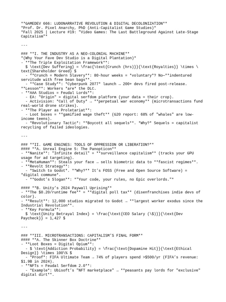 Gamedev 666 Ludonarrative Revolutio | PDF