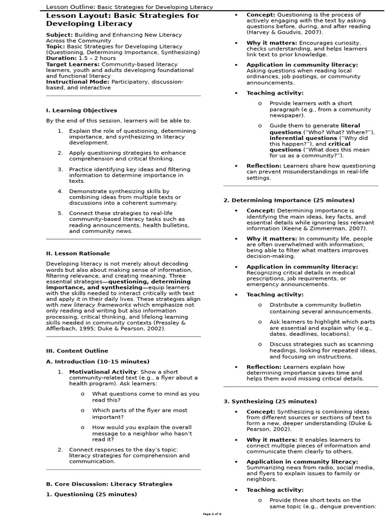 (EDUC 211) Basic Strategies For Developing Literacy | PDF | Reading ...