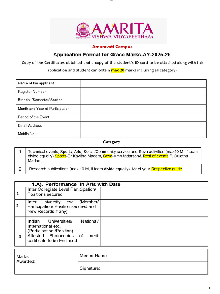 Grace Marks Application Form AY 2025-26 | PDF | Access Control ...