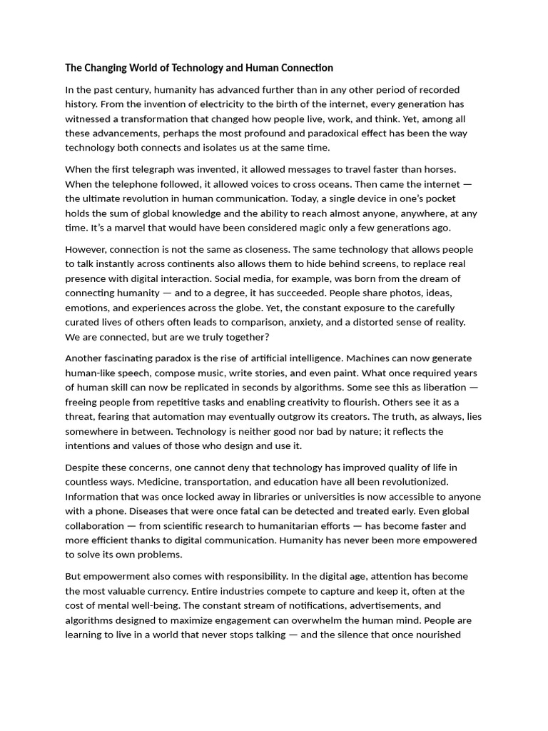 The Changing World of Technology and Human Connection | PDF | Creativity