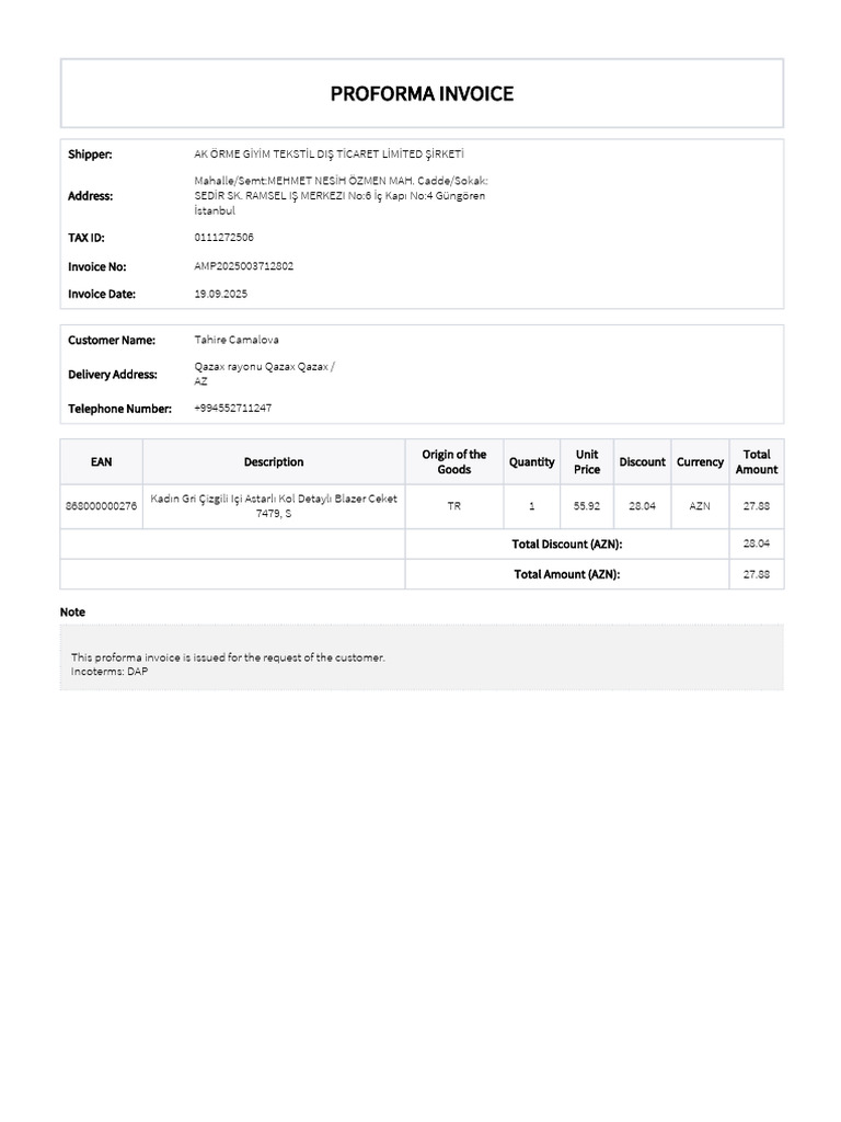 Proforma Invoice: Shipper: Address: Tax Id: Invoice No: Invoice Date | PDF