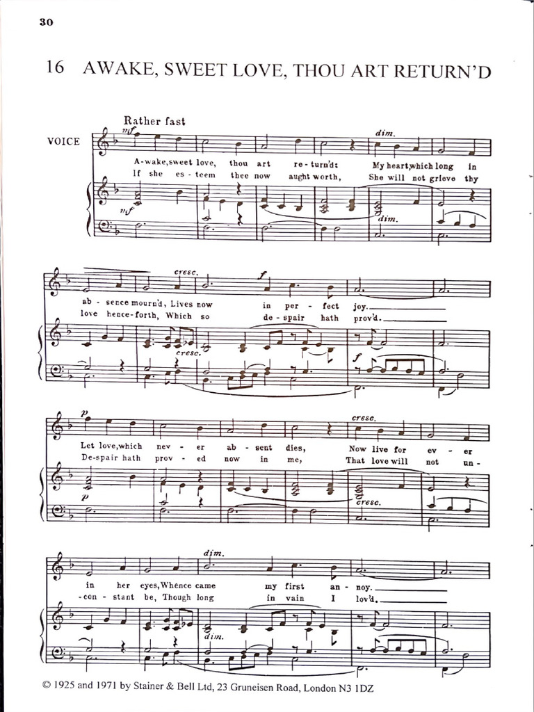 Dowland, John - Awake, Sweet Love, Thou Art Return'd | PDF