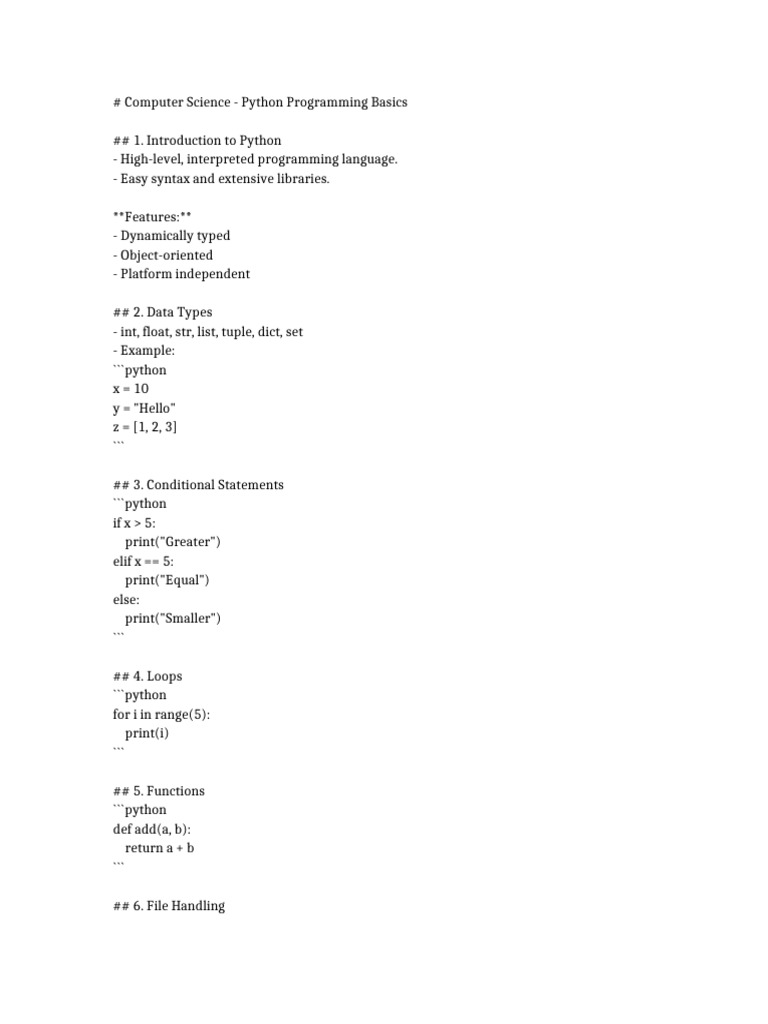 Computer Science Python Basics | PDF