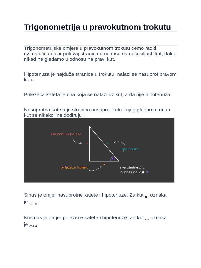 Trigonometrija U Pravokutnom Trokutu | PDF