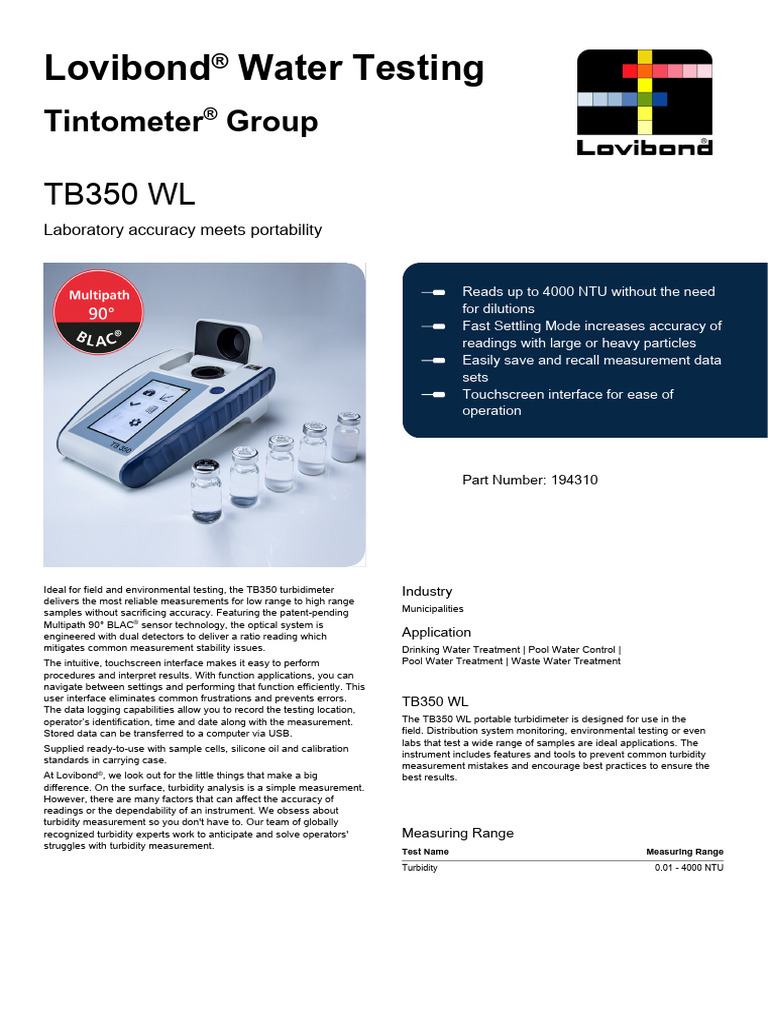 Portable Turbidimeter TB350 WL Overview | PDF