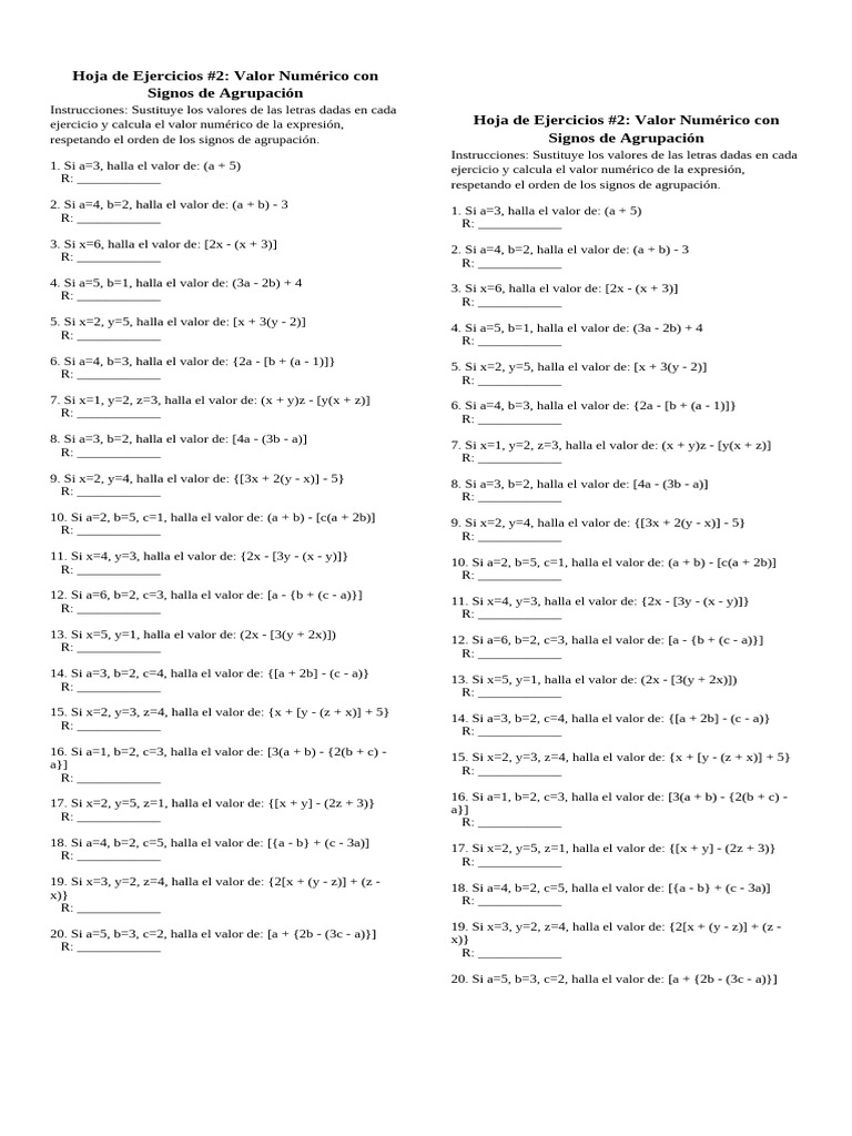 Valor Numerico Signos Agrupacion | PDF | Ajedrez