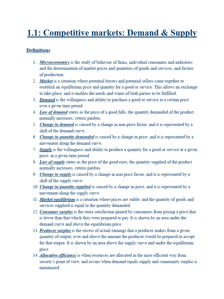 1.1 - Competitive Markets - Demand and Supply | PDF | Demand | Economic ...