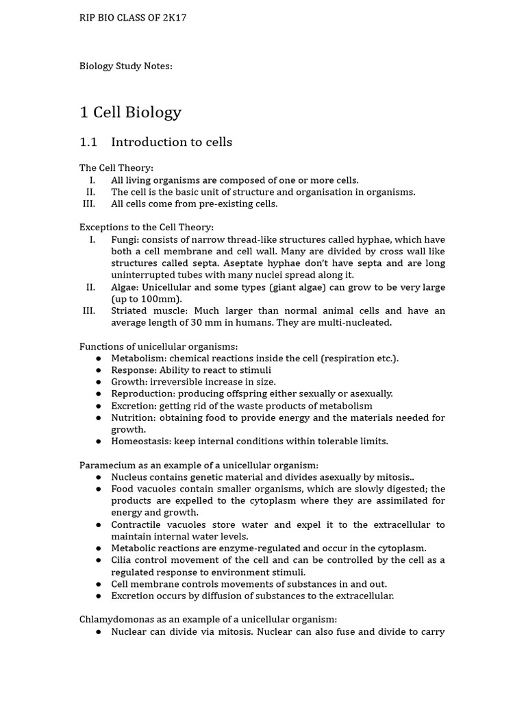 IB Bio Notes (+option A) | PDF | Mitosis | Cell Membrane